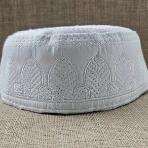 Accessories | Men White Hat Embroidery Round Prayer Ca Topi Handmade ...